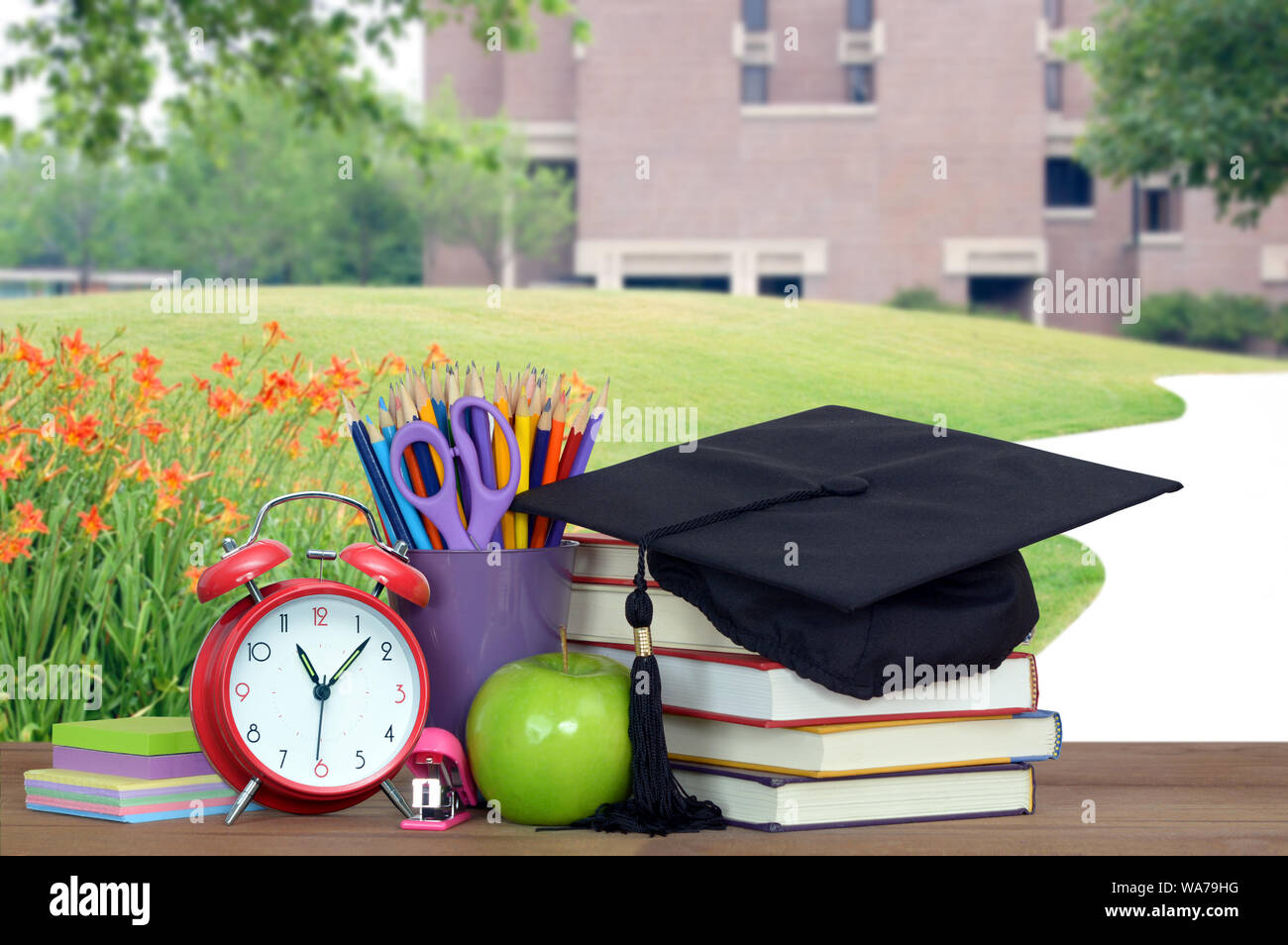 Spring season on campus and book for education concept Stock Photo - Alamy