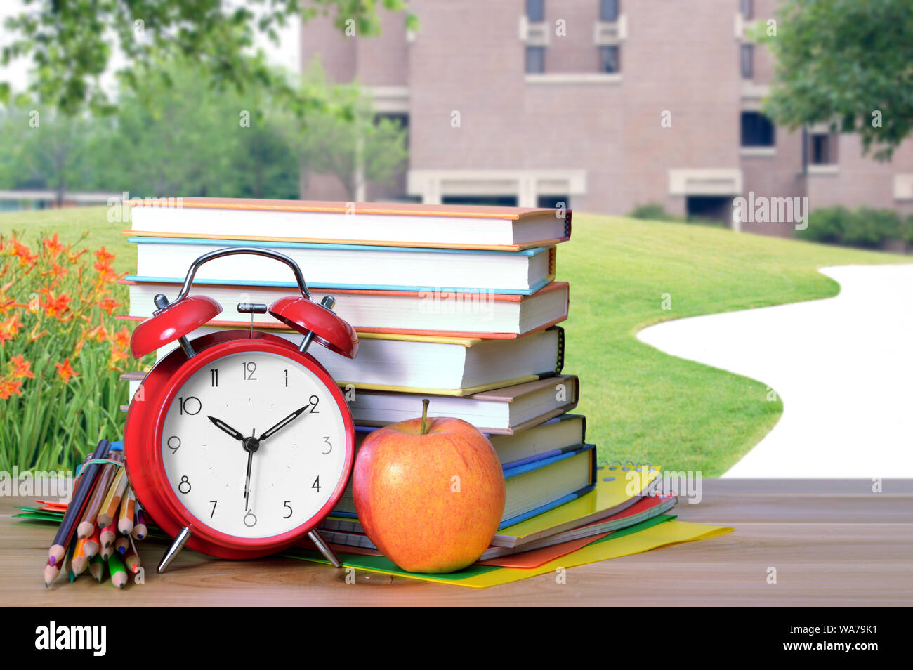 Spring season on campus and book for education concept Stock Photo - Alamy