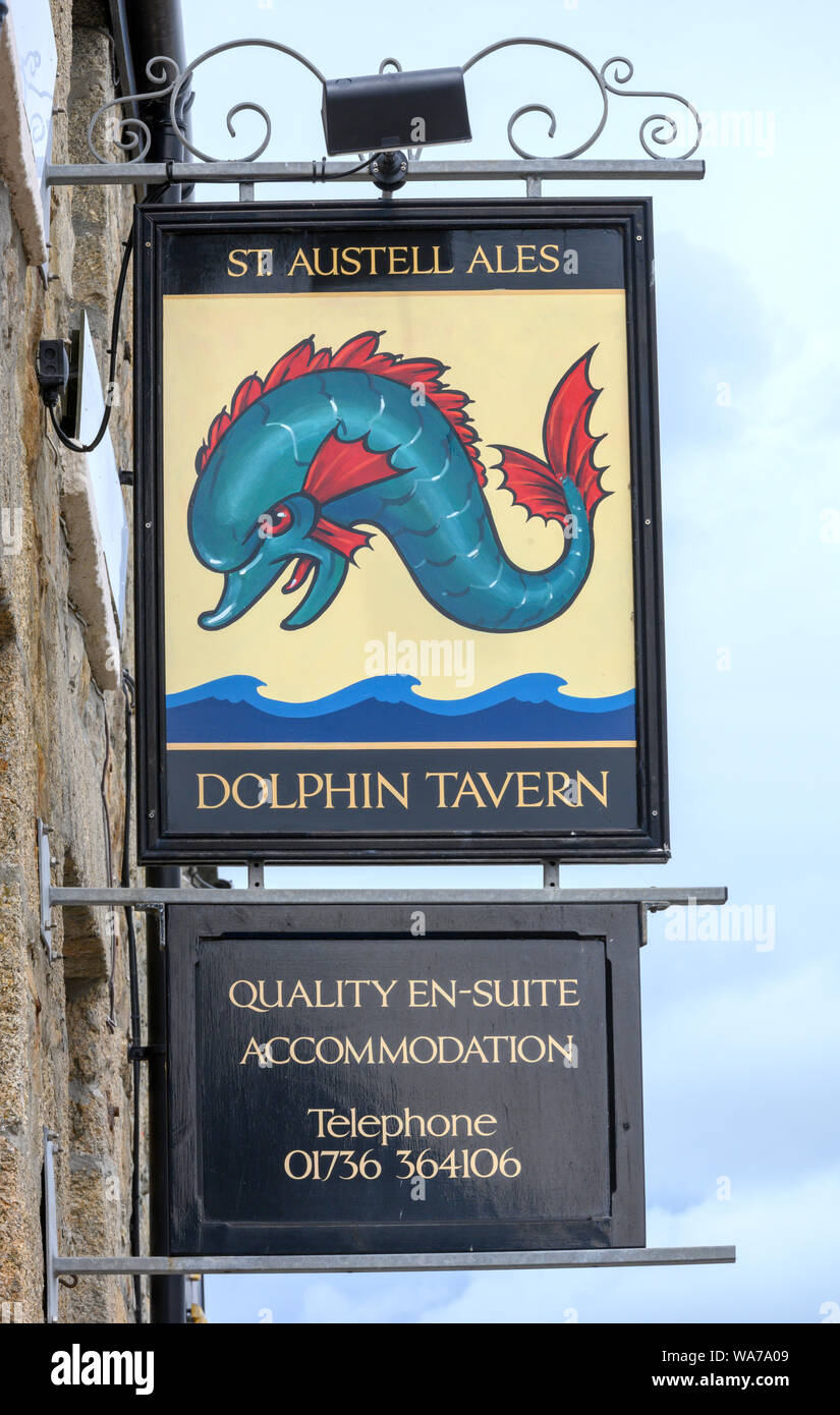 Hanging pub sign at The Dolphin Tavern - public house- Quay Street ...