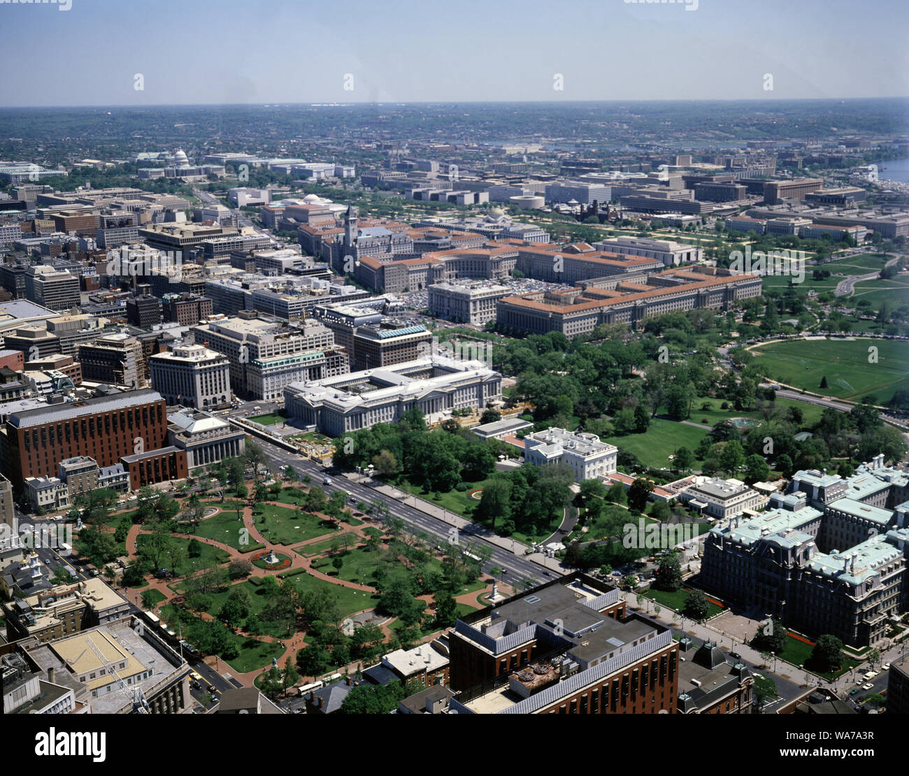 Aerial view of Washington, D.C. in which the red-clay rooftops of the ...