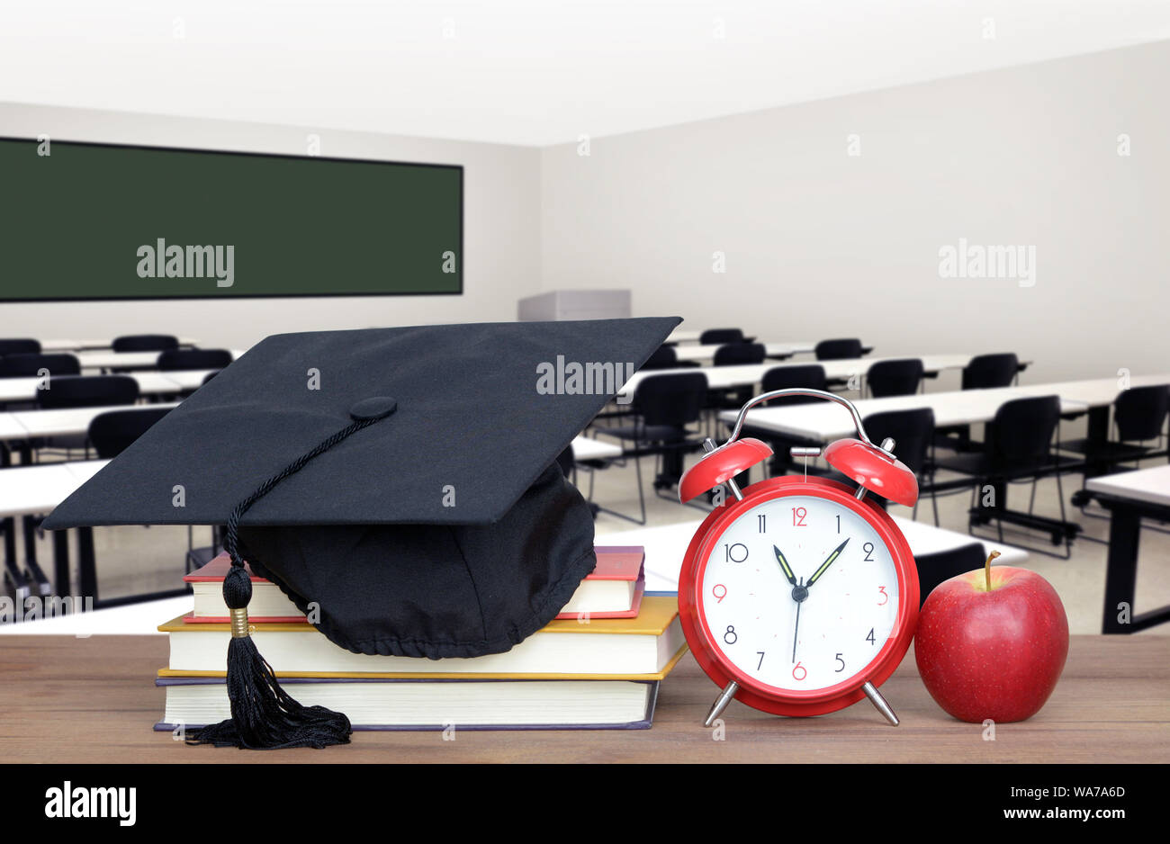 blurry empty classroom in school for back to school and education ...