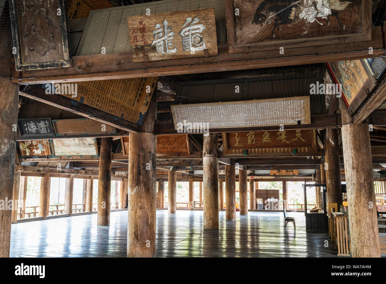 Japan, Miyajima. Interior of the 16th century unfinished Senjokaku ...