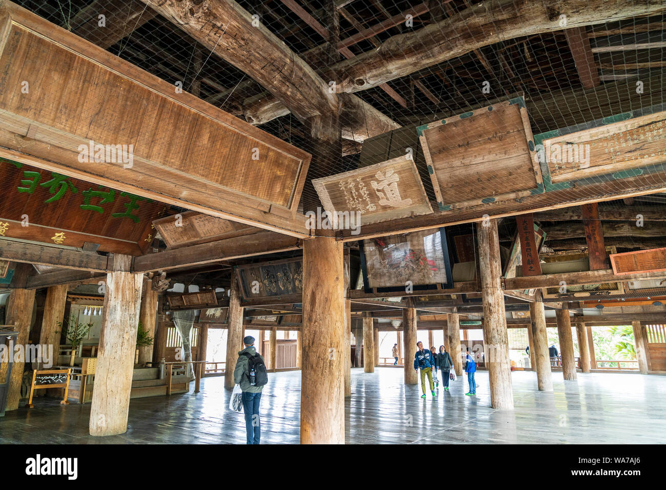 Japan, Miyajima. Interior of the 16th century unfinished Senjokaku ...