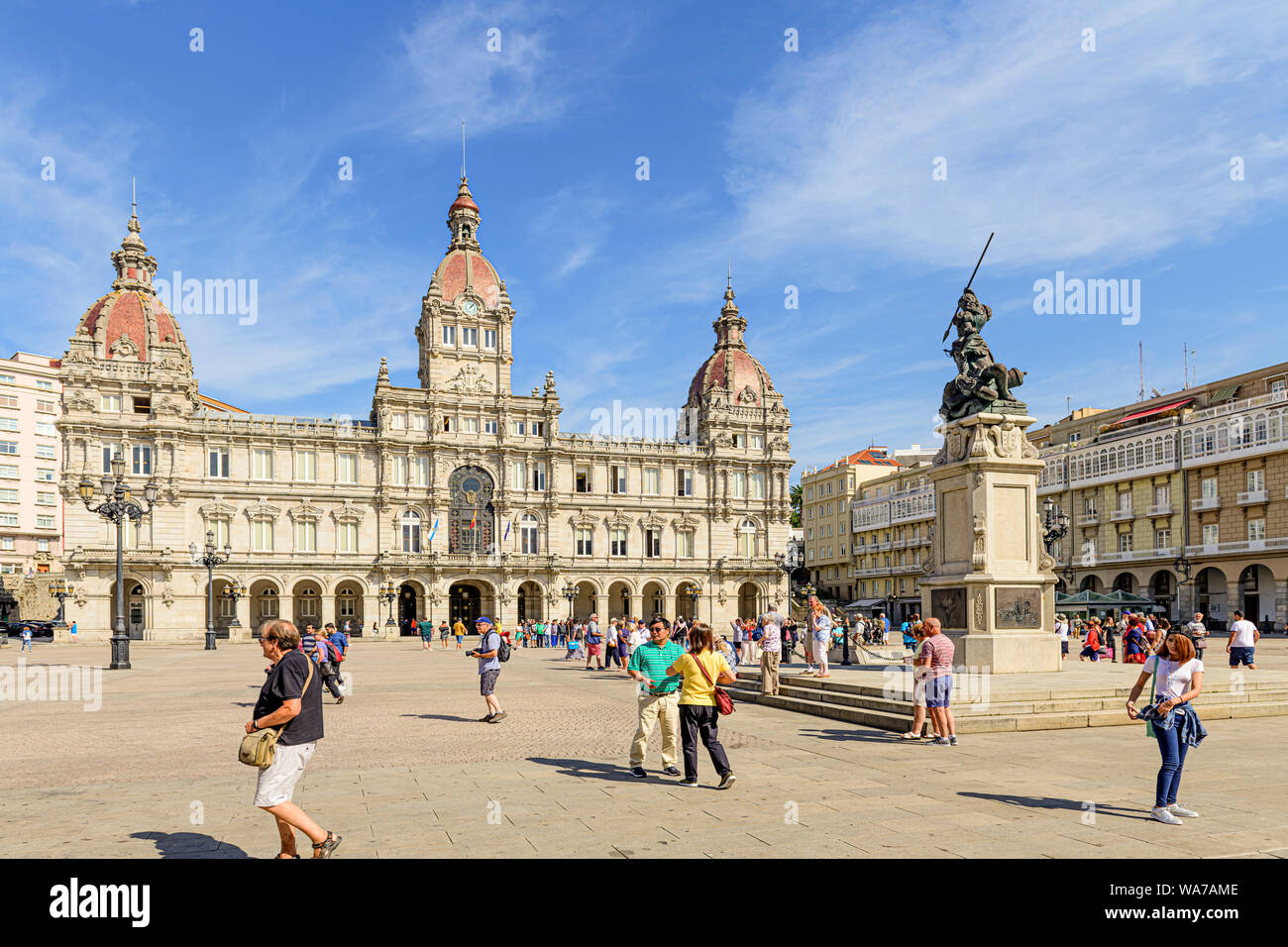 A La Coruna, Spain. The ornate building town hall Palacio Municipal and ...