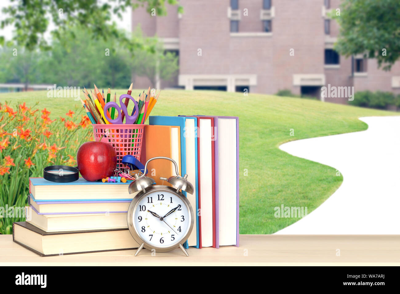 Spring season on campus and book for education concept Stock Photo - Alamy