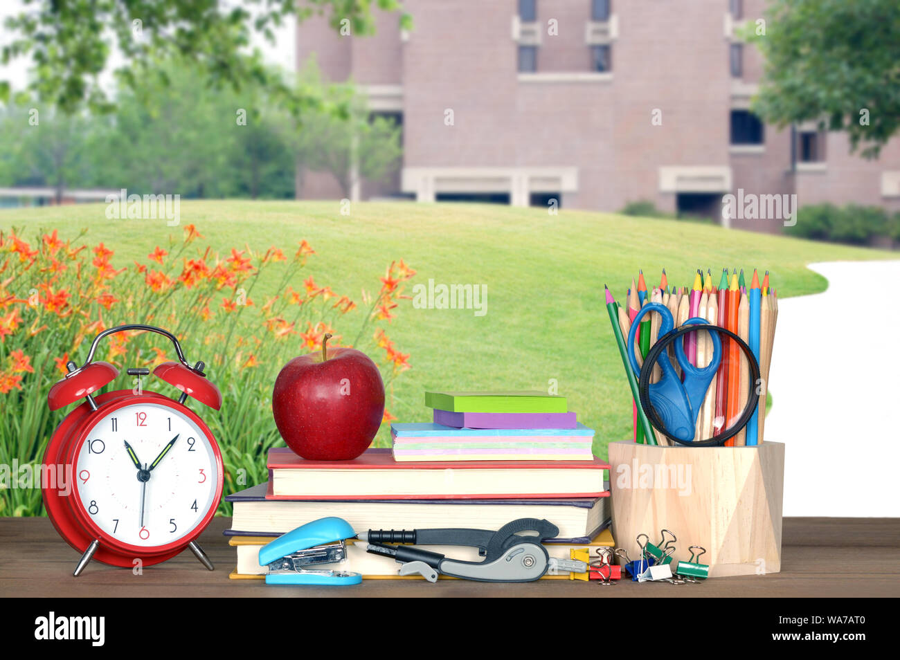 Spring season on campus and book for education concept Stock Photo - Alamy