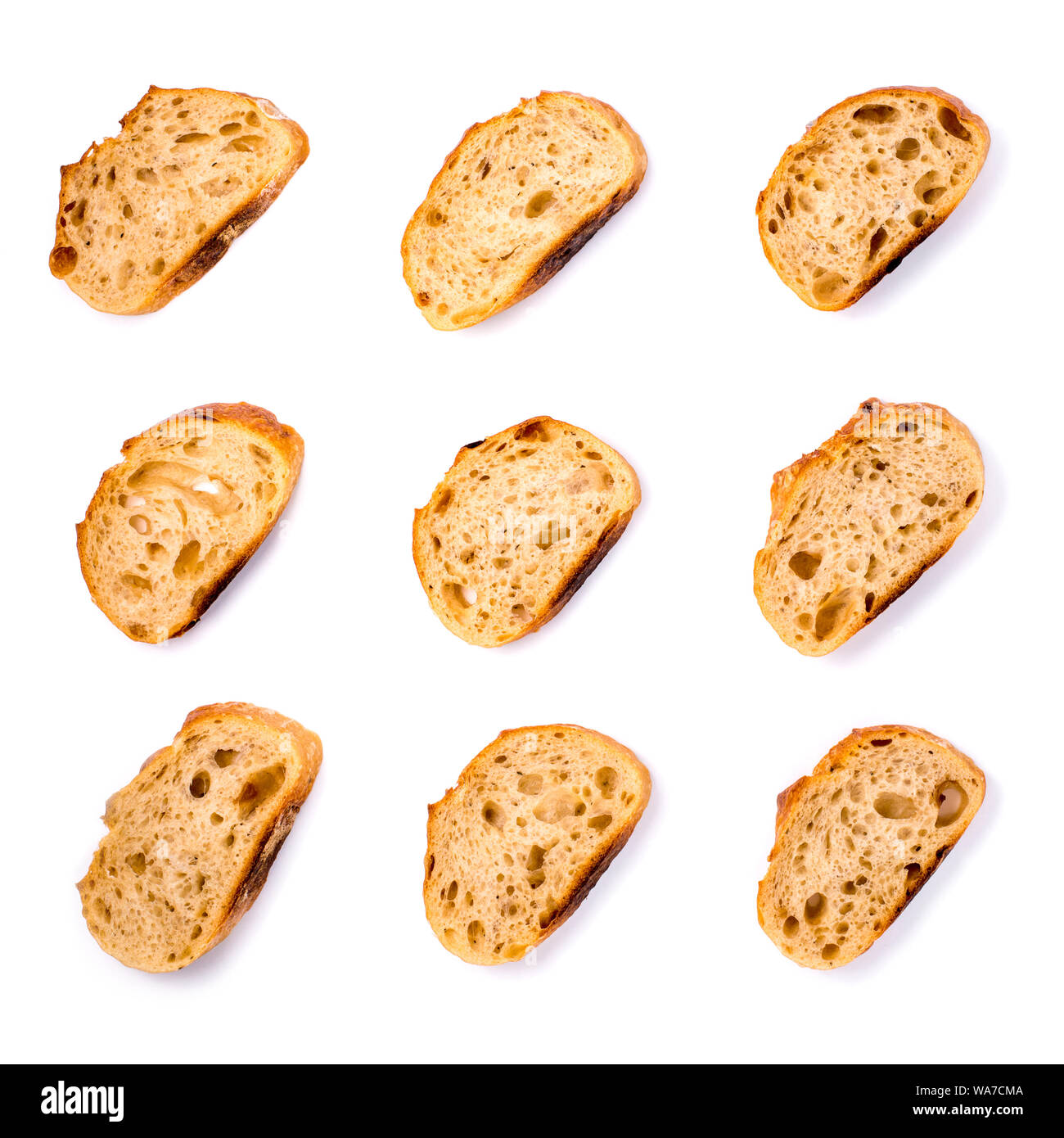 Pattern with pieces of white bread isolated on white background Stock ...