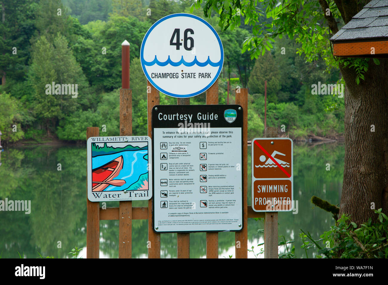 Willamette River Water Trail sign, Champoeg State Park, Oregon Stock ...