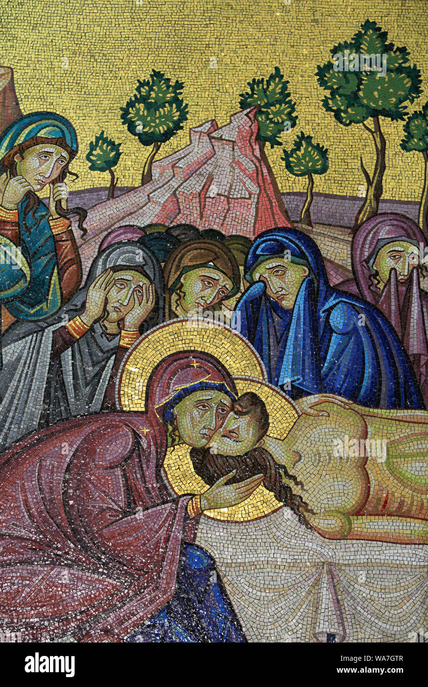 Details. Jesus laid on the new tomb of Joseph of Arimathea. Detail of ...