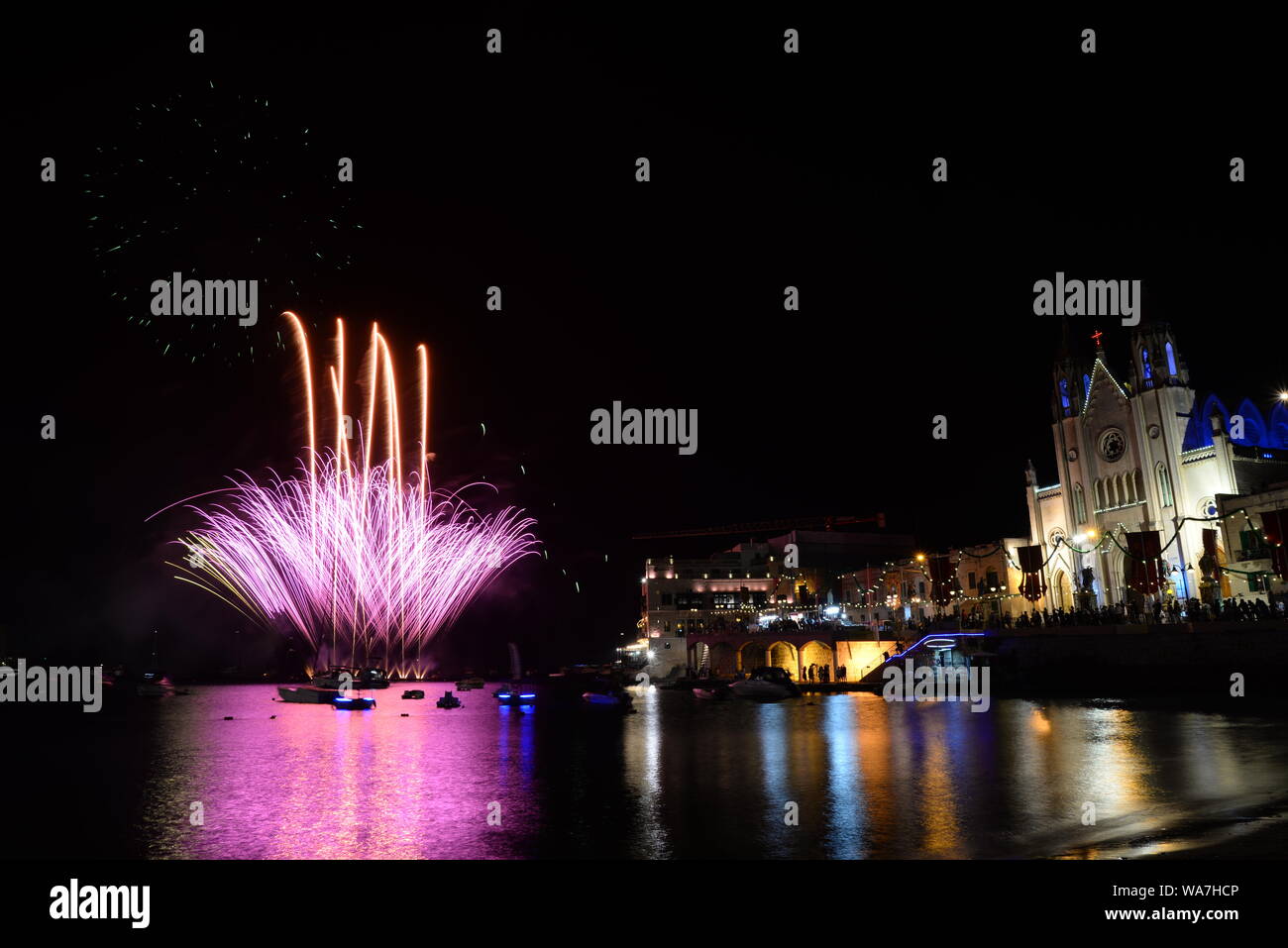 Fireworks display in Balluta Bay, Malta Stock Photo - Alamy