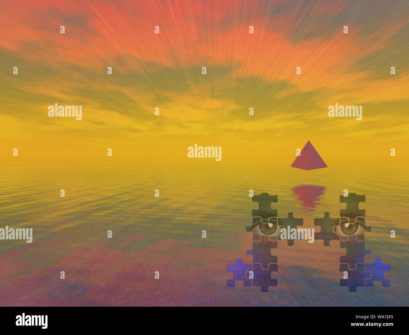 Symbolic composition. pyramid and eyes in puzzle pieces Stock Photo - Alamy