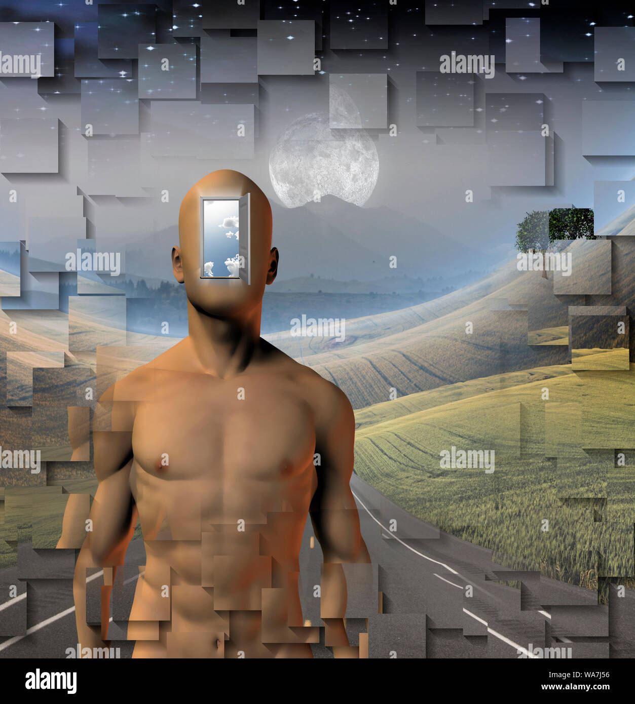 Open mind man on empty highway. The Dream Traveler Stock Photo - Alamy