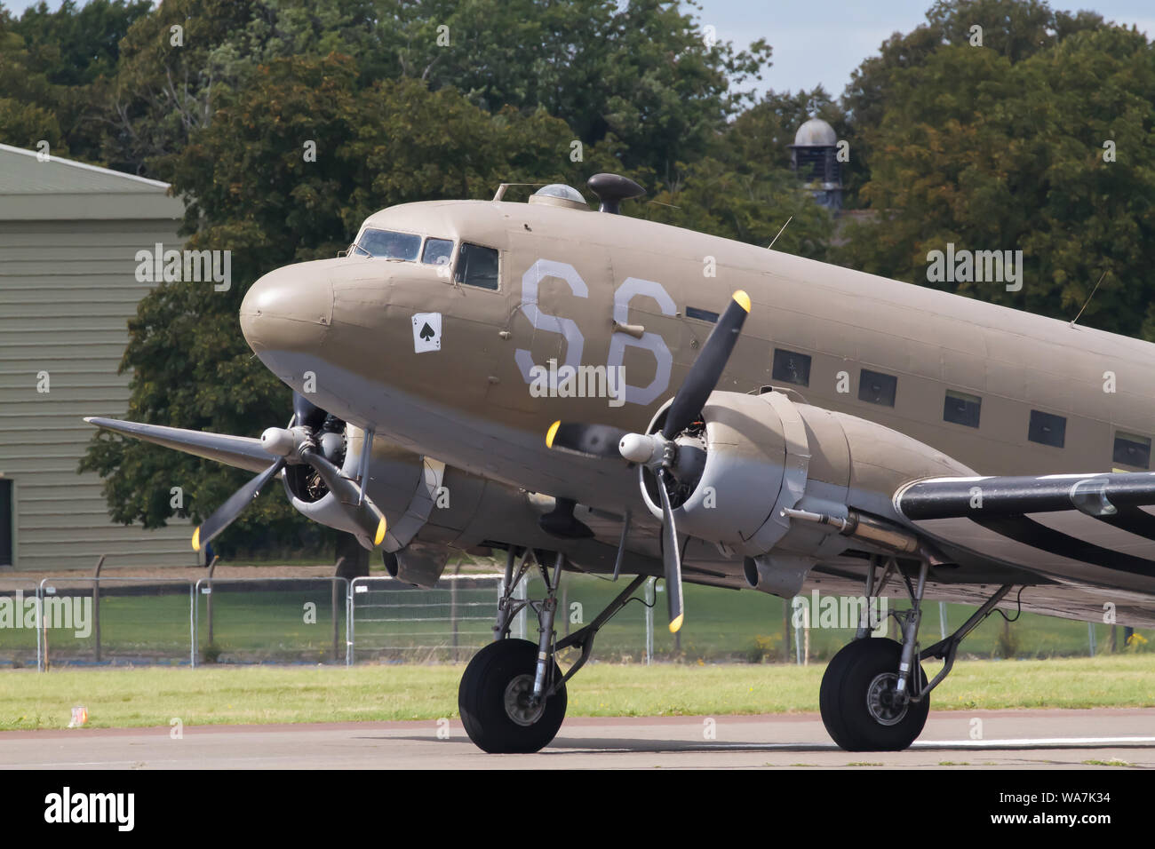 DC-3 Dakota marked with invasion stripes displays at the Biggin Hill ...
