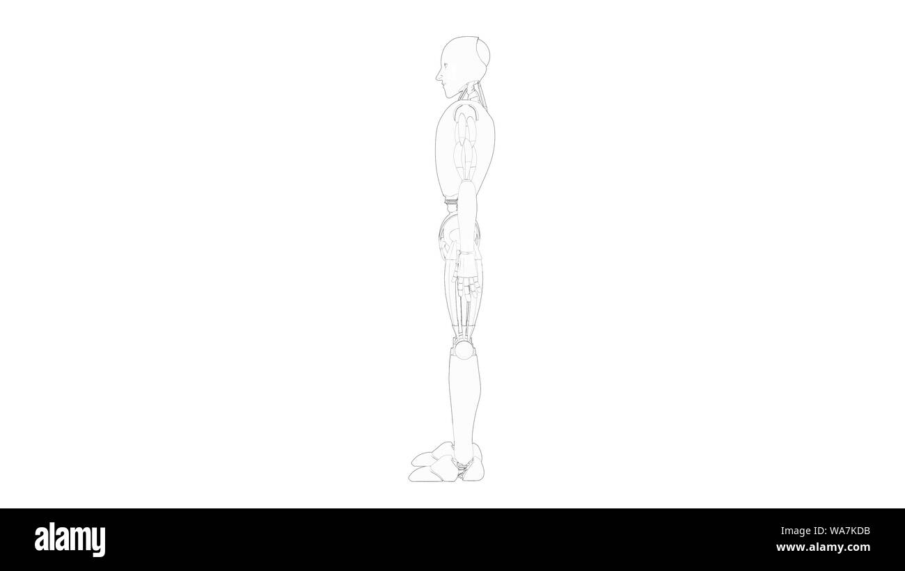 3D rendering of multiple views of a human robot isolated in white ...
