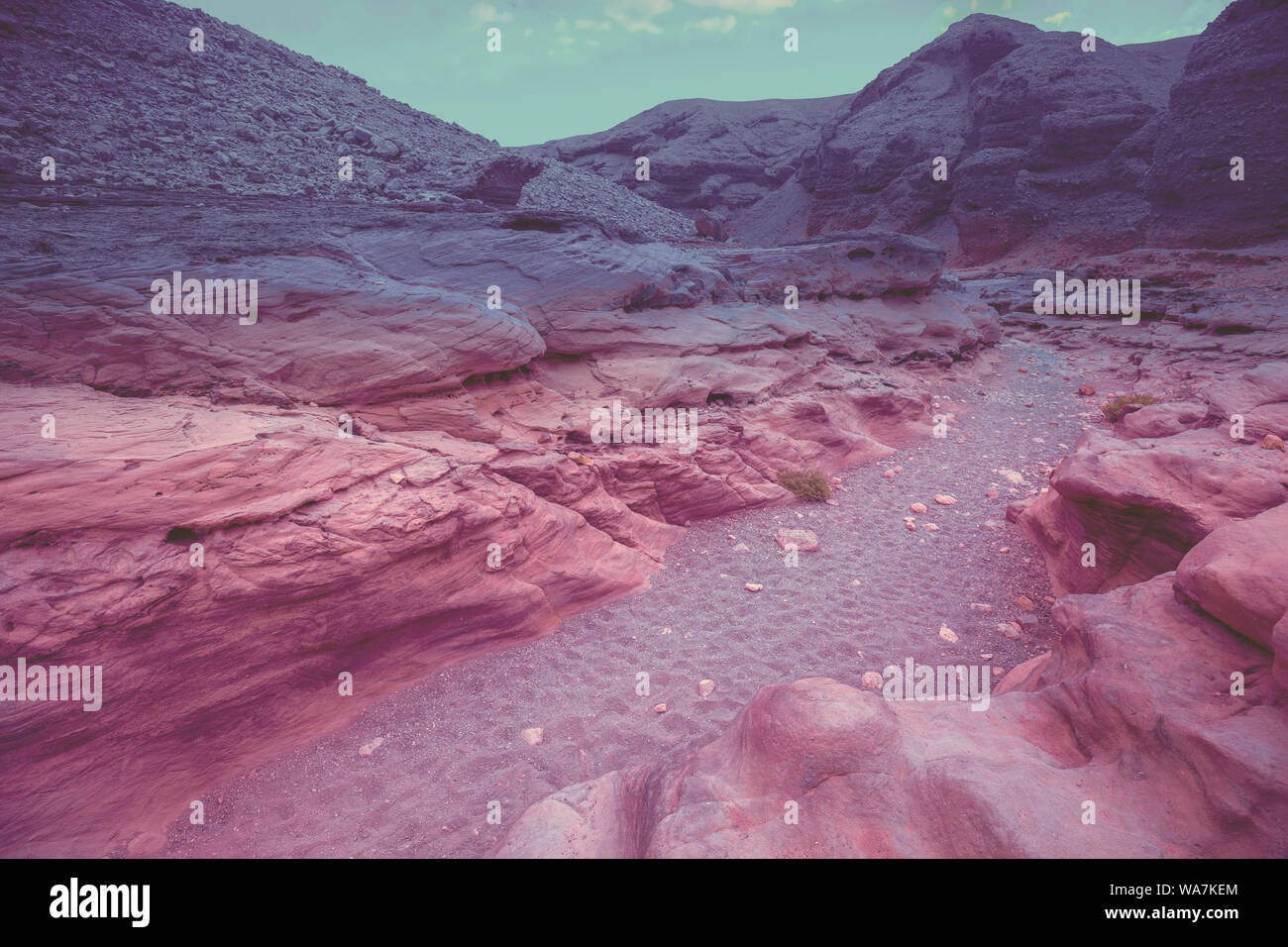 Dry riverbed, wilderness. Desert nature landscape. Stone texture. Red ...