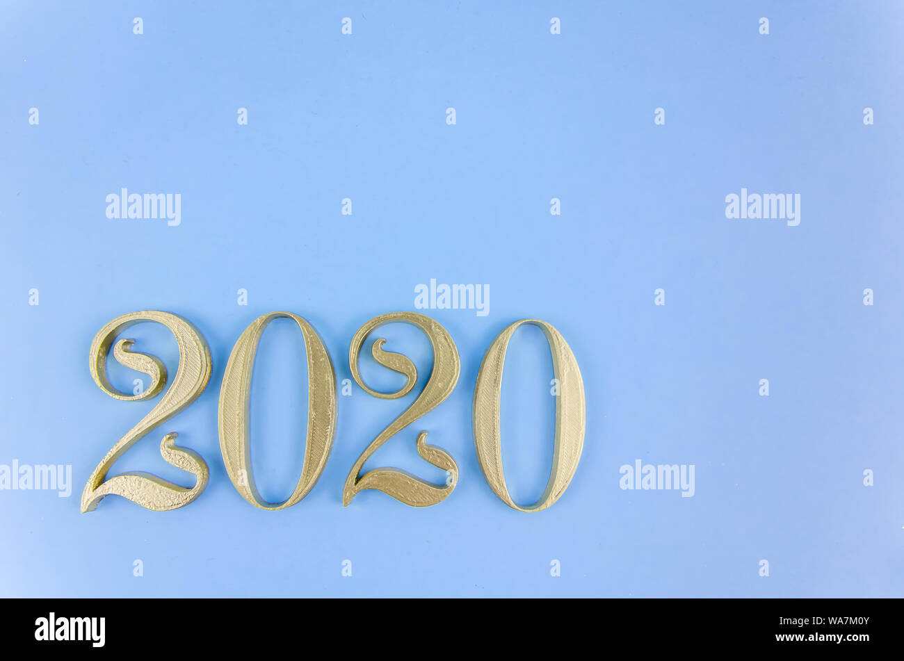 New Year 2020. Golden numbers on a blue background. Copy space Stock ...