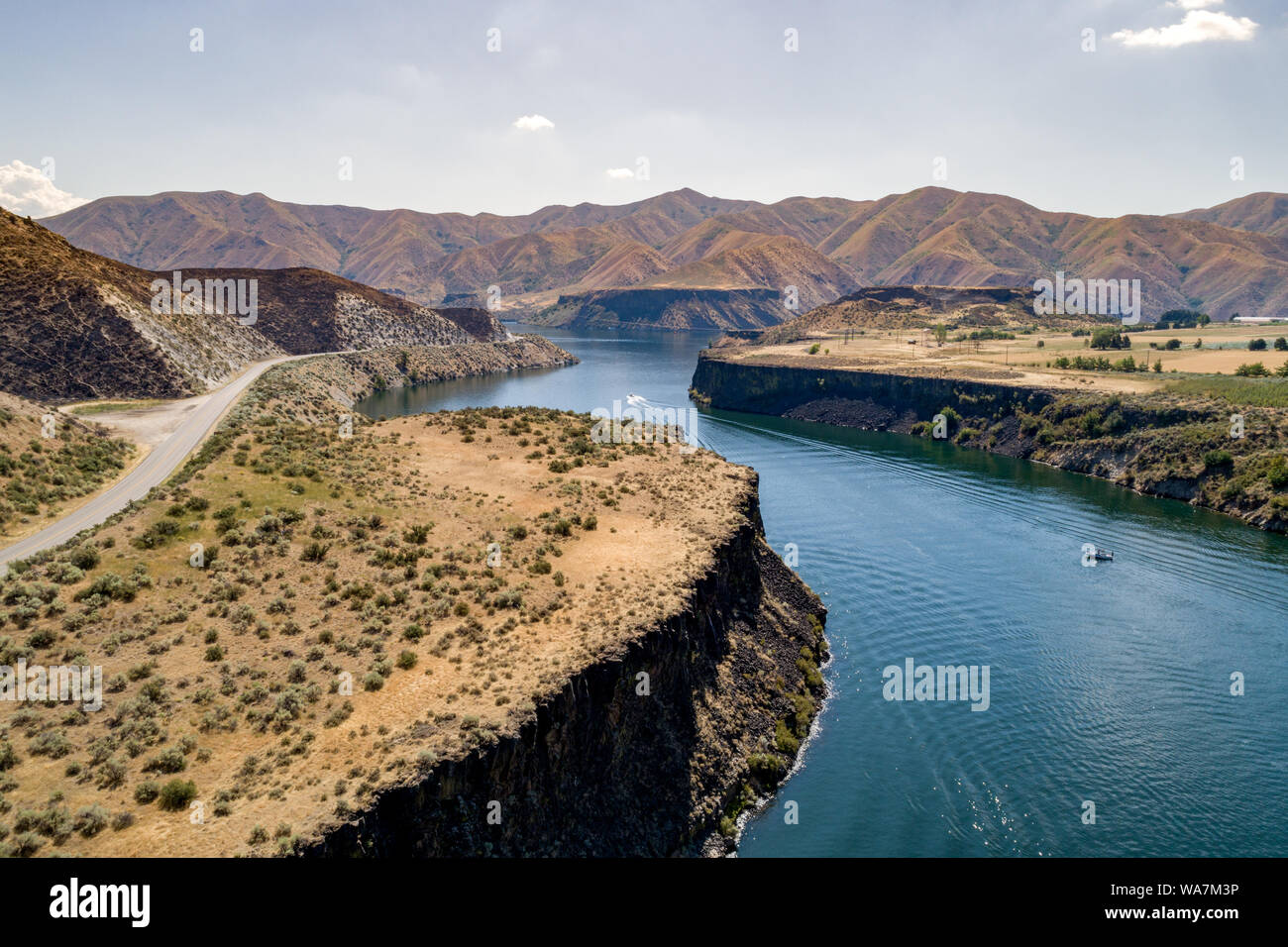 Popular recreation area with speed boat running across reservoir Stock ...