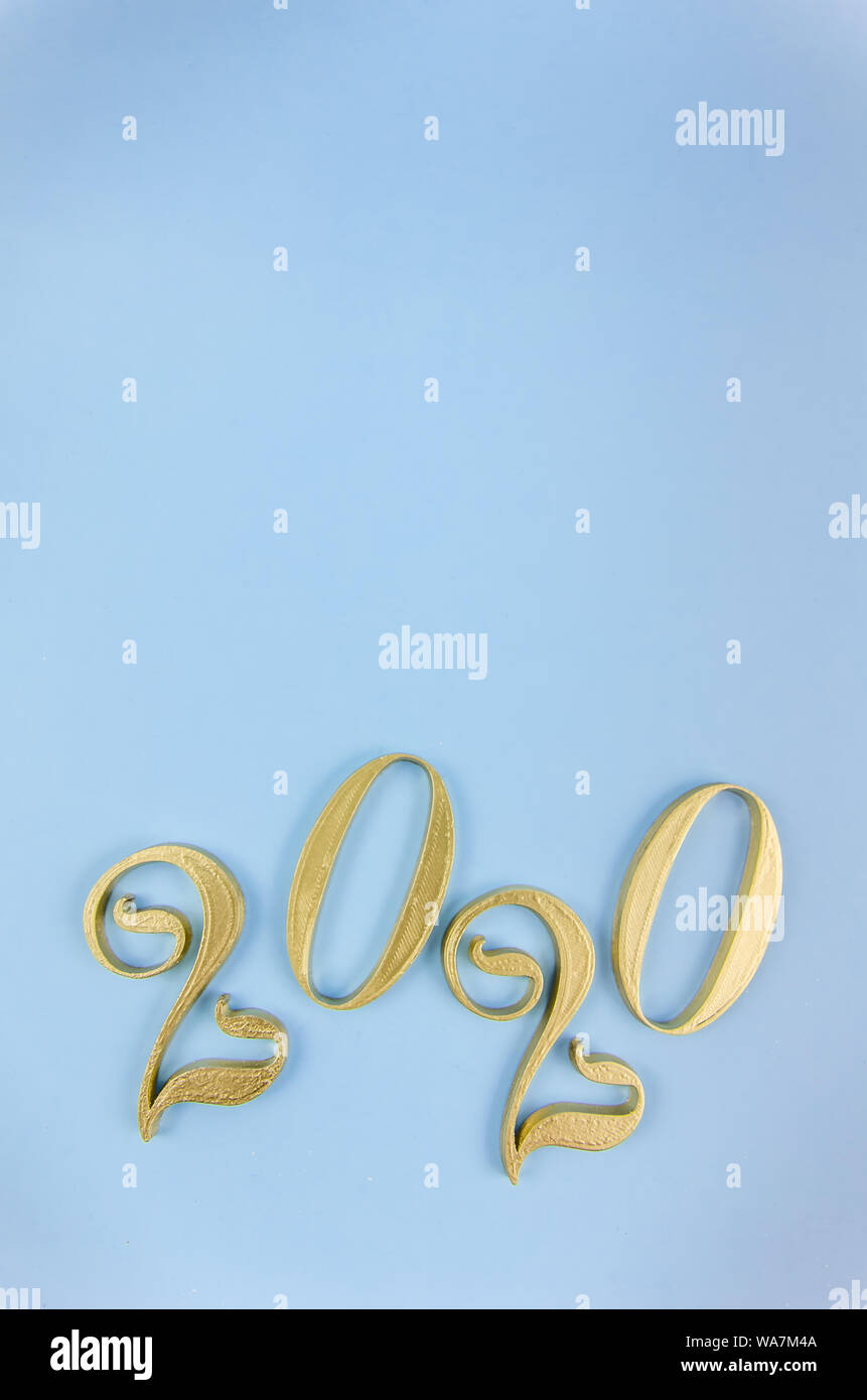 New Year 2020. Golden numbers on a blue background. Copy space Stock ...