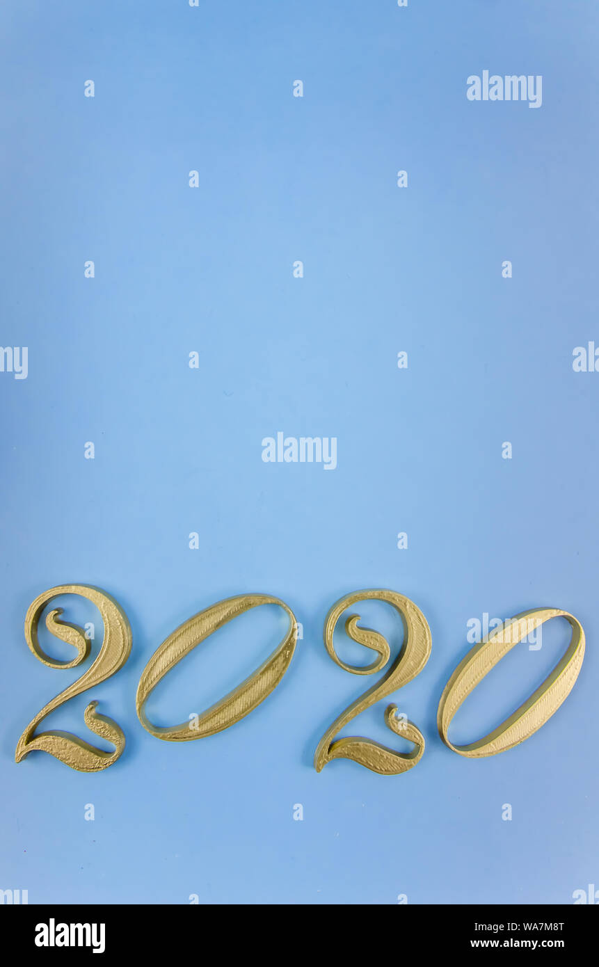 New Year 2020. Golden numbers on a blue background. Copy space Stock ...