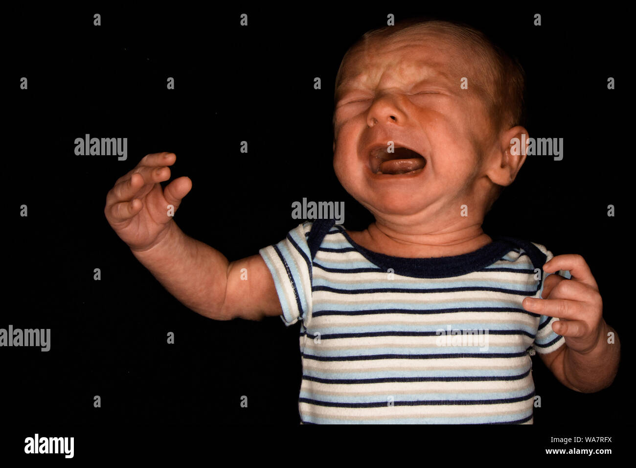 A 3 Week Old Baby Poses on a Black Background. Perfect for Memes with ...