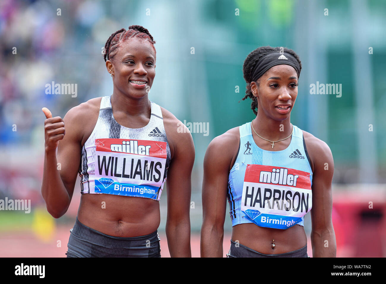 Birmingham, UK. 18 August 2019. Kendra Harrison of USA (right) and ...