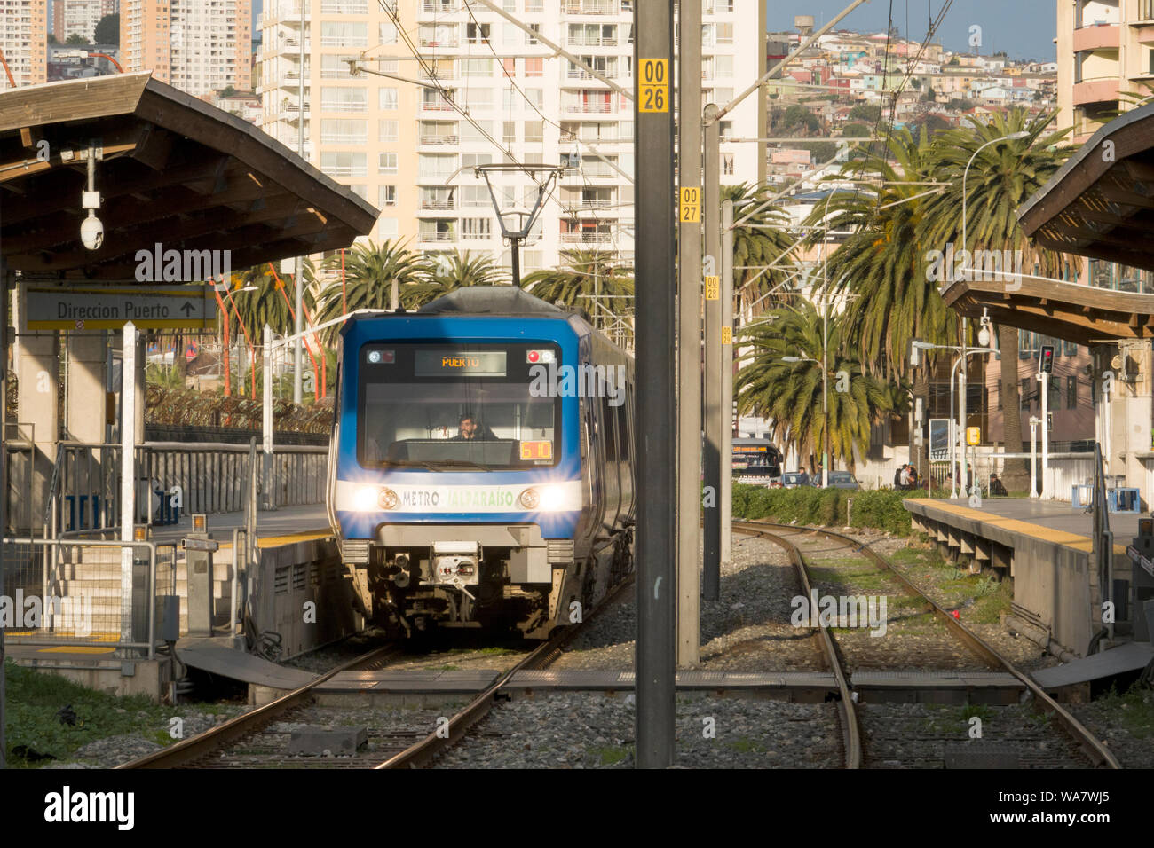 Valparaiso metro commuter train at Bellavista station in Valparaiso ...