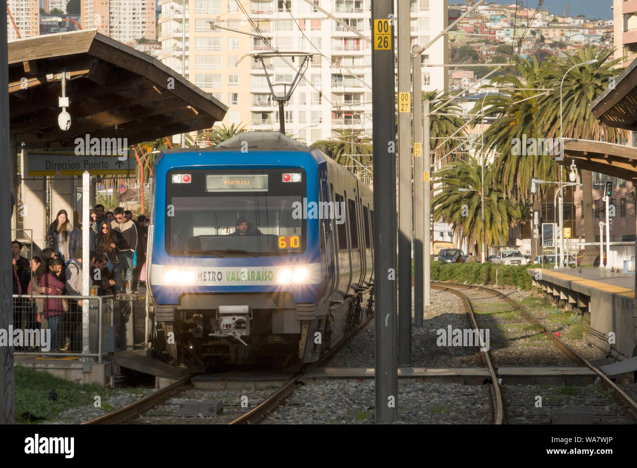 Valparaiso metro commuter train at Bellavista station in Valparaiso ...