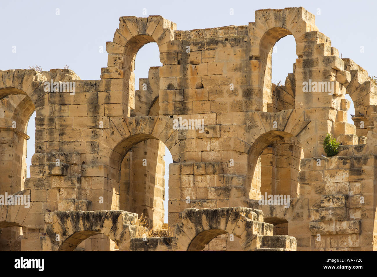 Close up details of impressive ancient Roman amphitheater El Jem in ...