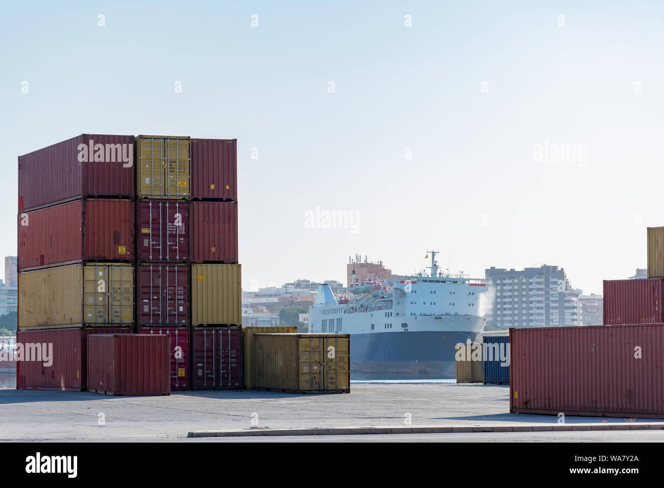 Cargo containers for export and import in maritime terminal Stock Photo ...