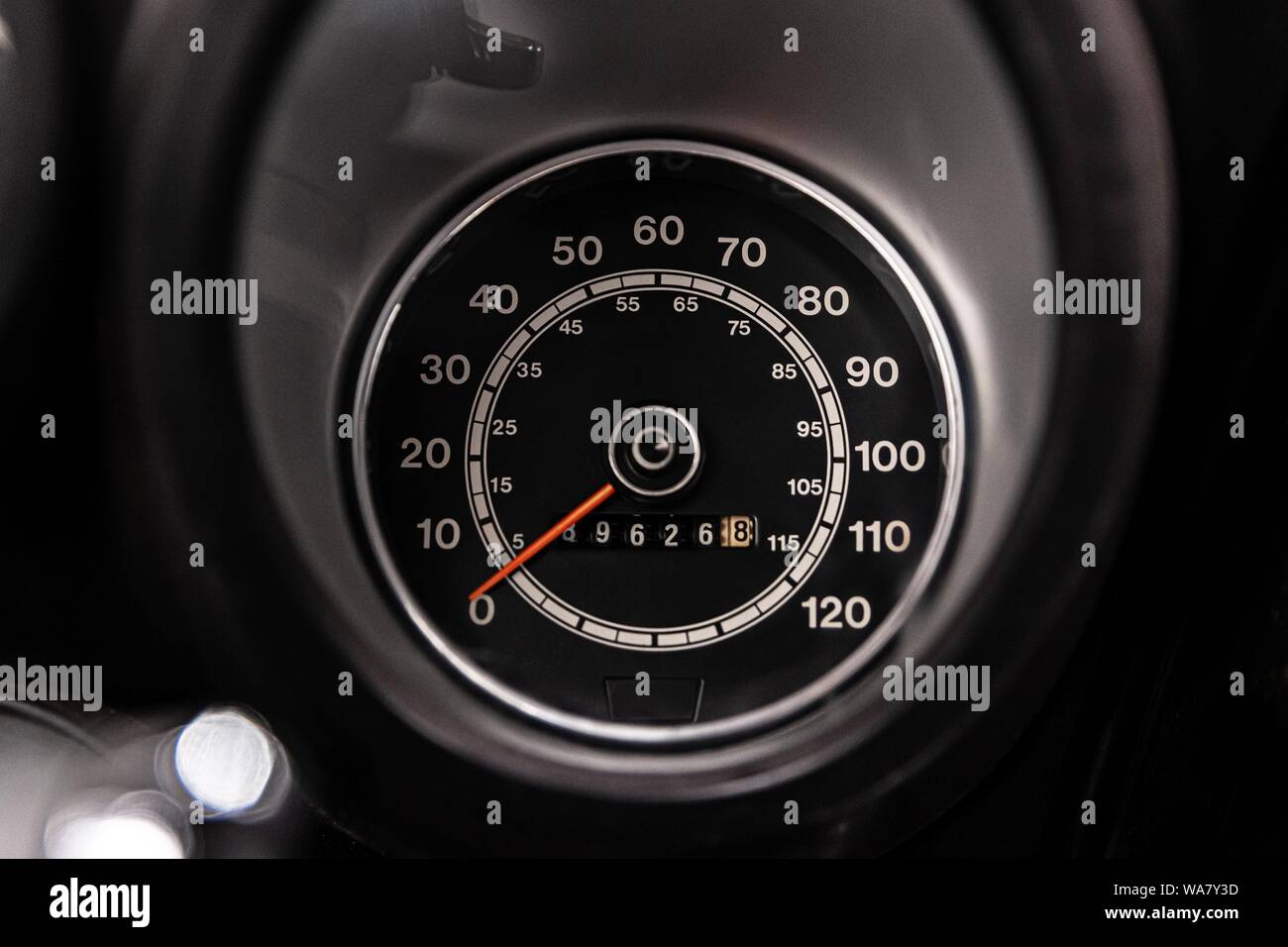Old classic car speedometer and odometer scaled in miles on hour Stock ...