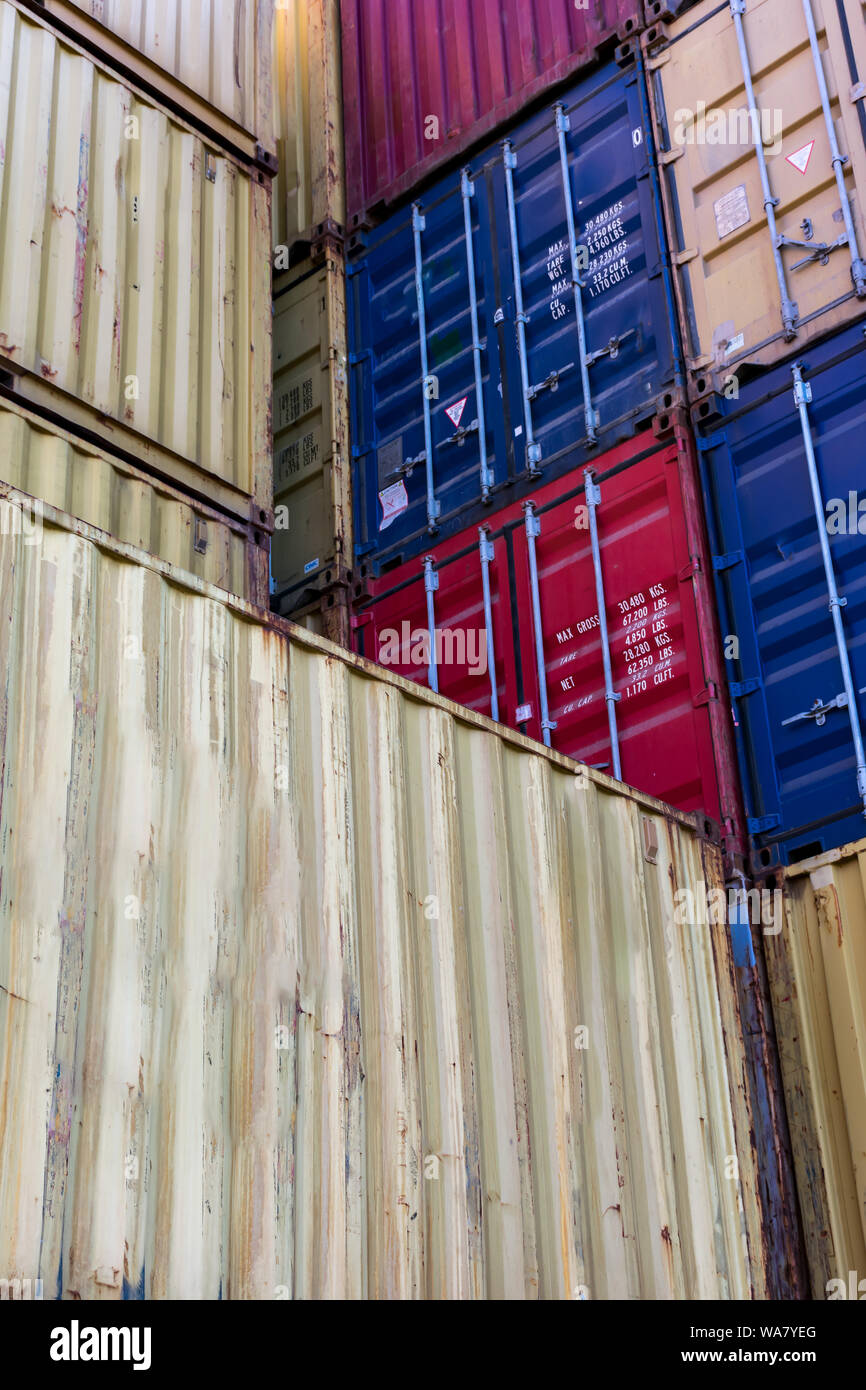 Cargo containers for export and import in maritime terminal Stock Photo ...