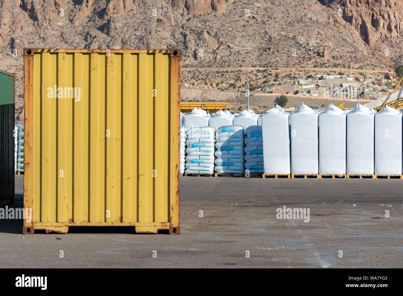 Cargo containers for export and import in maritime terminal Stock Photo ...