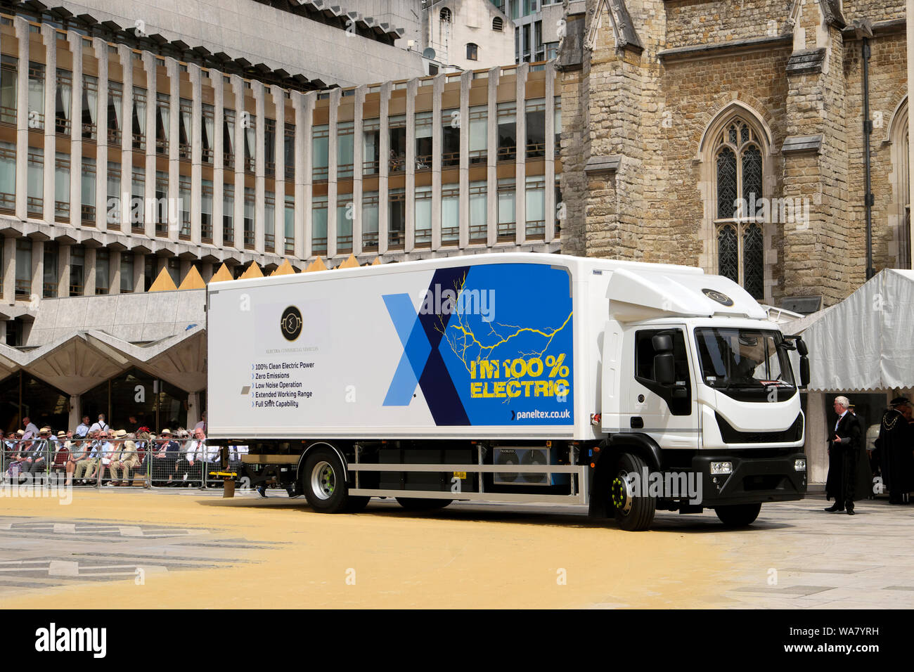 100% Electric lorry sign on the side of a vehicle ceremony in the ...