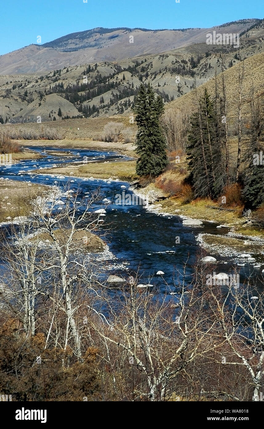 Blue river in Colorado is a vivid blue waterway, made so blue due to ...