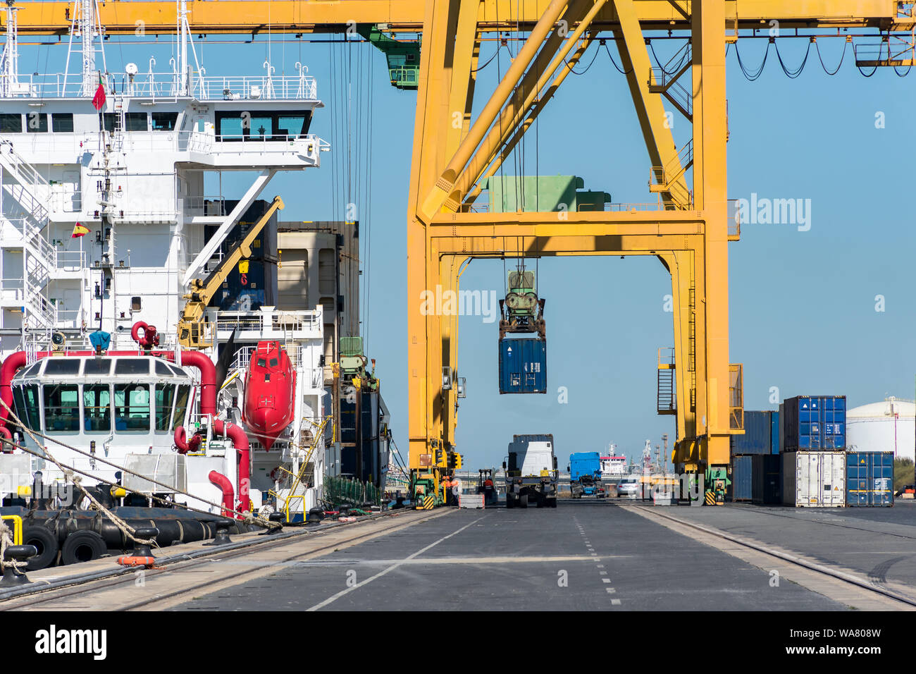 Cargo containers for export and import in maritime terminal Stock Photo ...