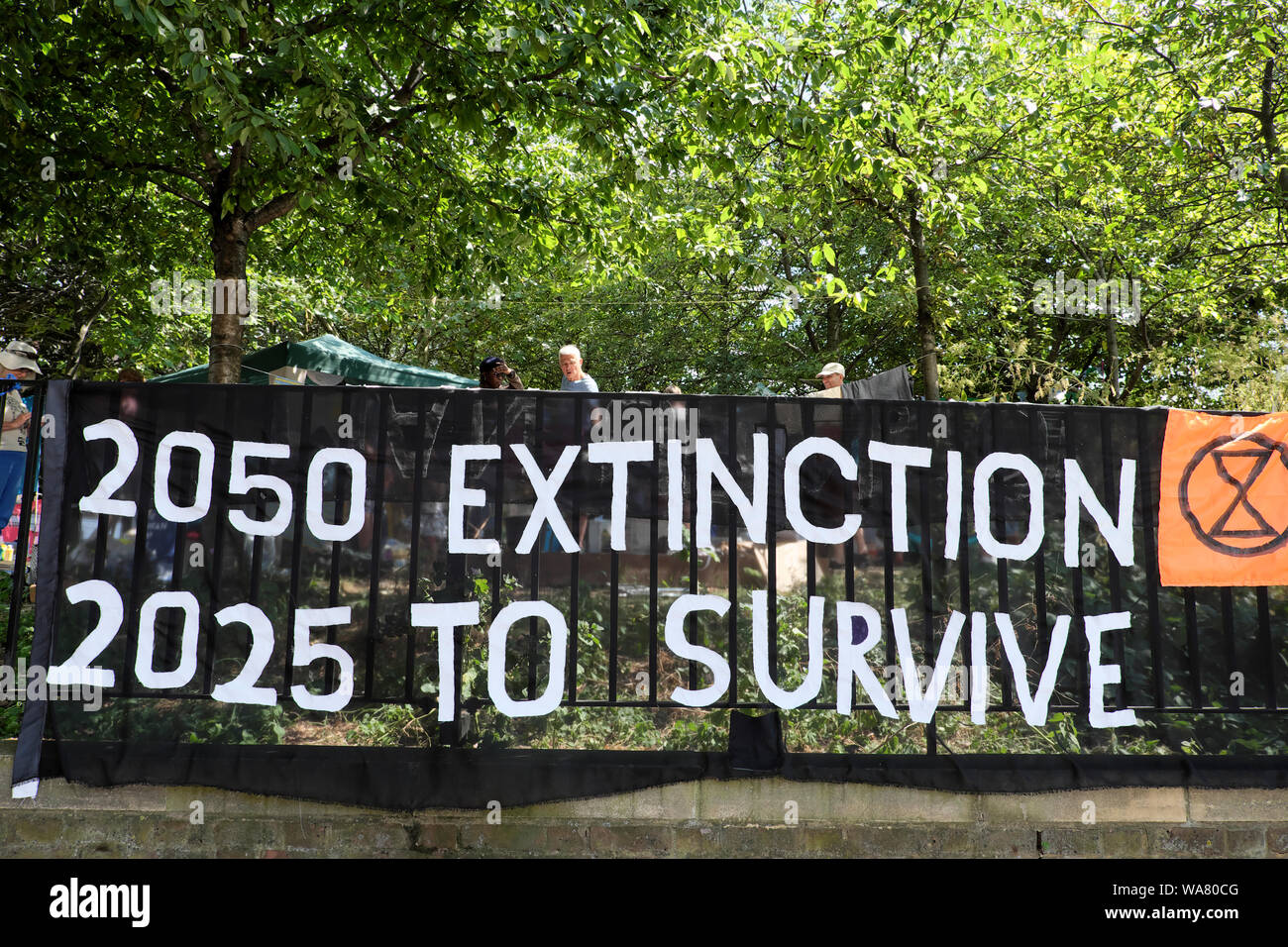 Extinction Rebellion banner at Waterloo Millennium Green "2050 ...
