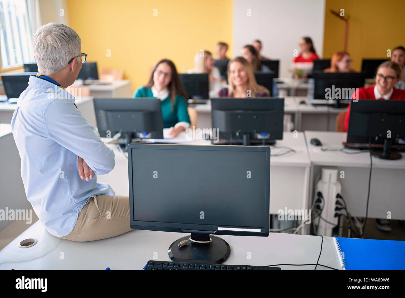 professor during lecture on university campus with students Stock Photo ...