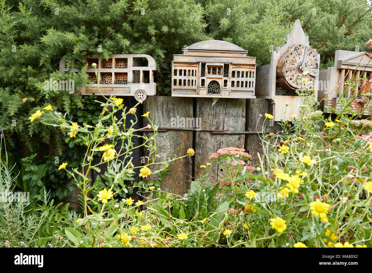 Bug boxes in garden setting, London, England, United Kingdom, Europe ...