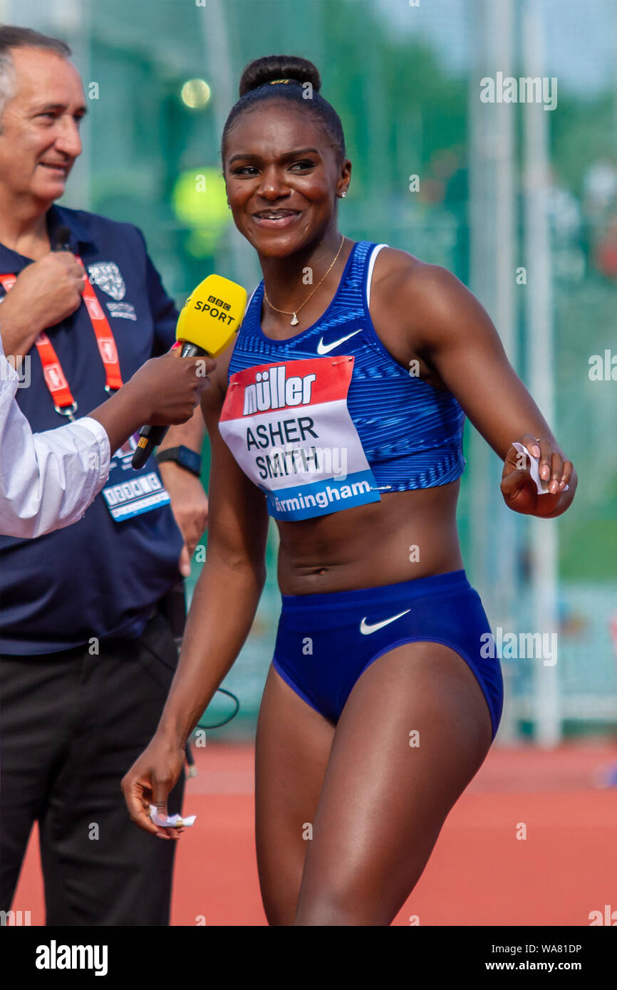 Dina Asher-Smith of Great Britain is interviewed after coming second in ...