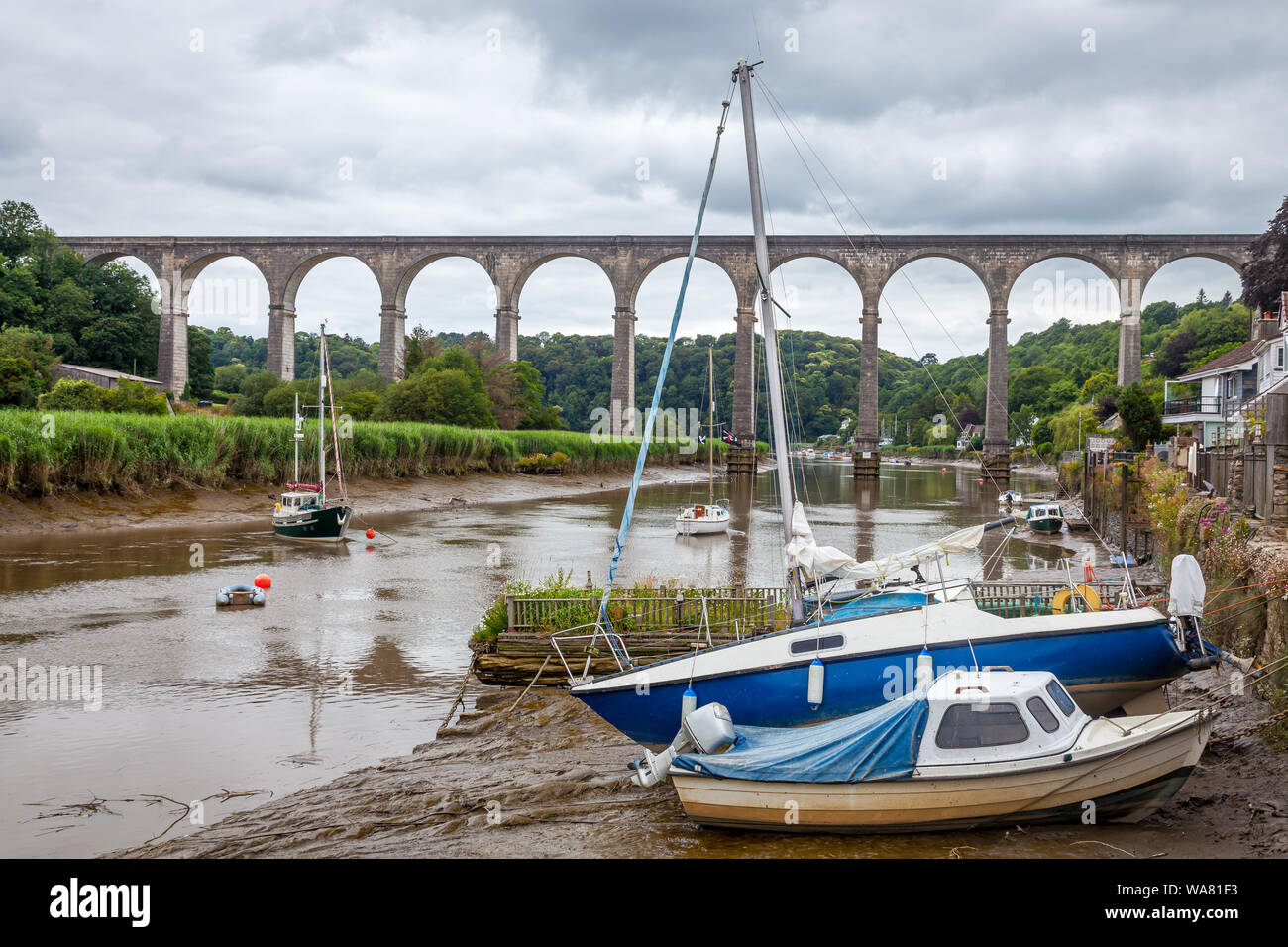 The River Tamar at Calstock with the viaduct in the background ...