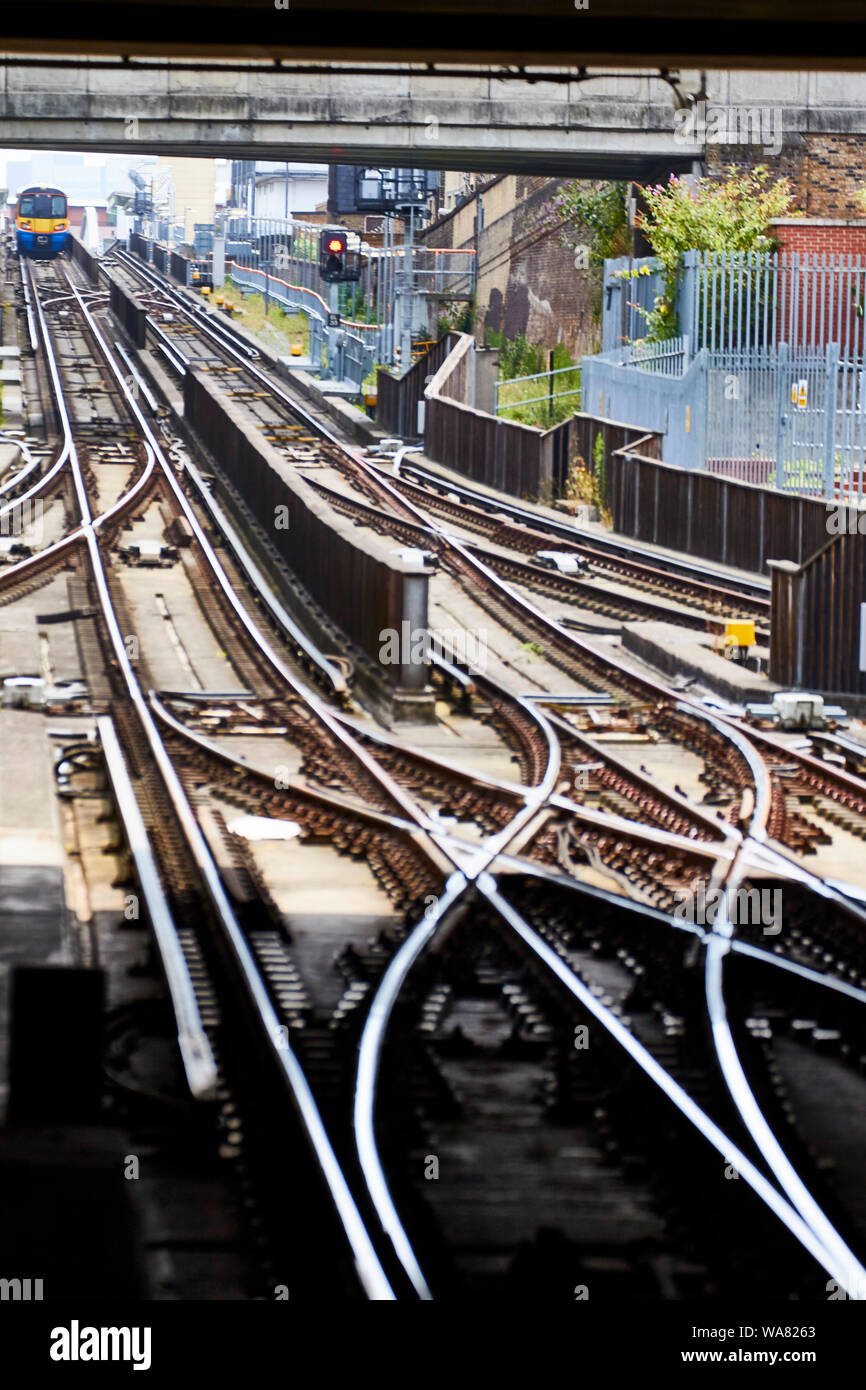 Abstract of train tracks in the english summer sunshine, North London ...