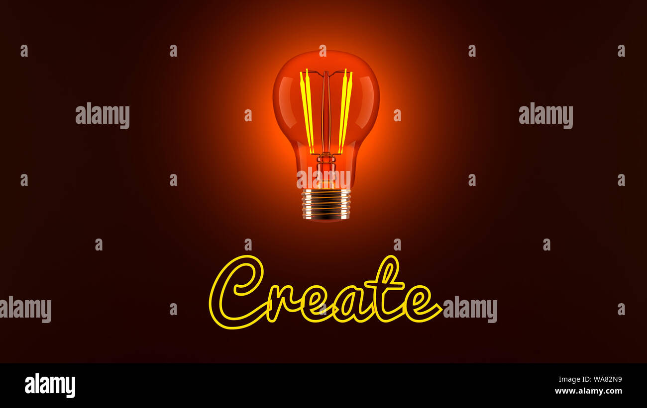 Conceptual 3D rendered illustration of a shining light bulb and the ...