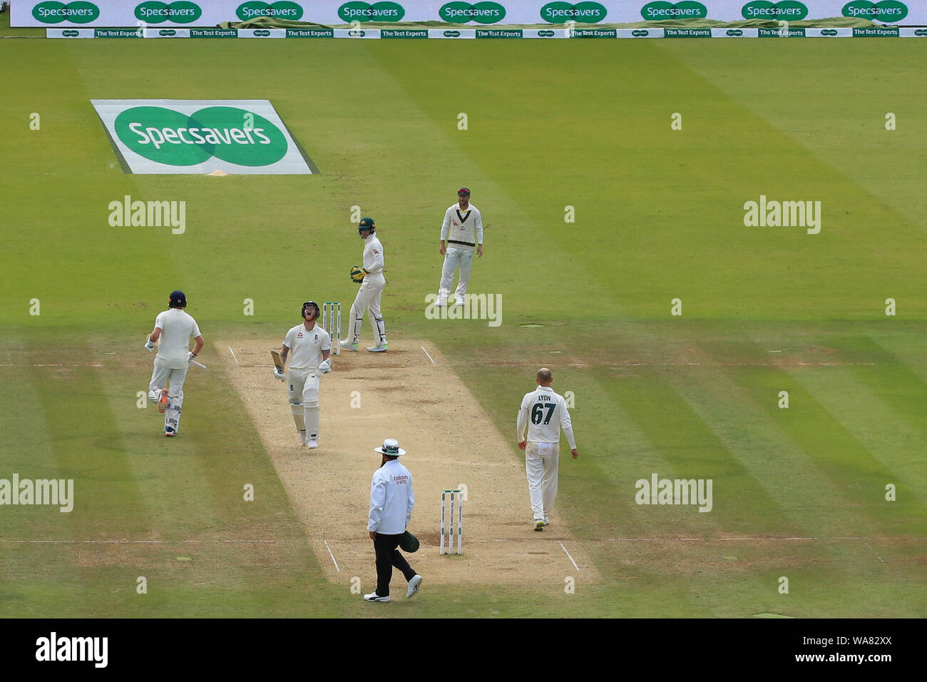 London, UK. 18th Aug, 2019. Ben Stokes of England celebrates scoring a ...