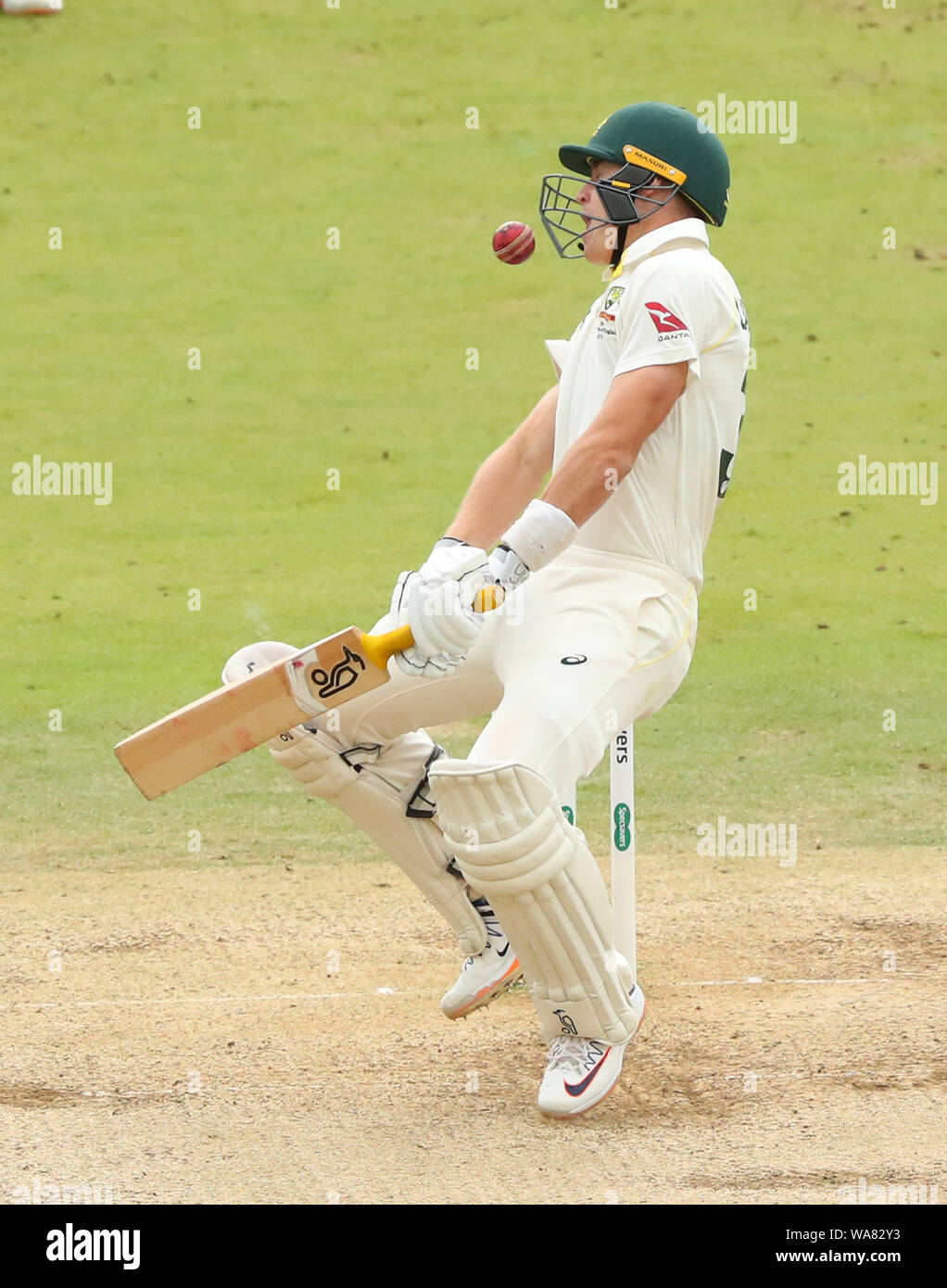 London, UK. 18th Aug, 2019. Marnus Labuschagne of Australia gets hit on ...