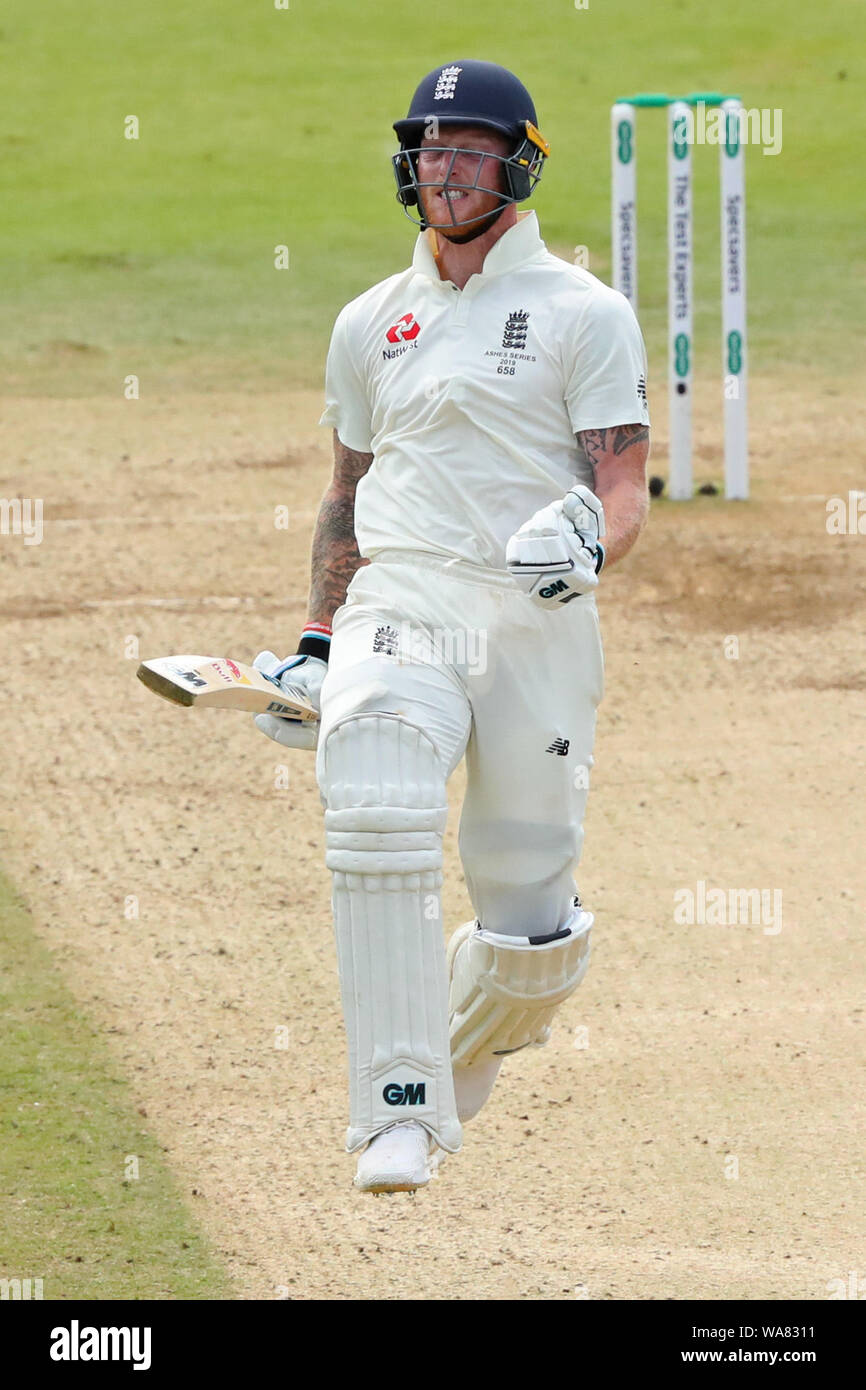 London, UK. 18th Aug, 2019. Ben Stokes of England celebrates scoring a ...