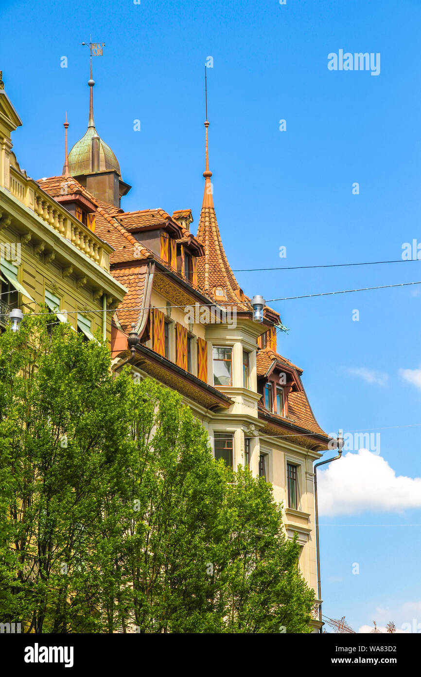 View on the historic architecture of Lucerne, Switzerland on a sunny ...