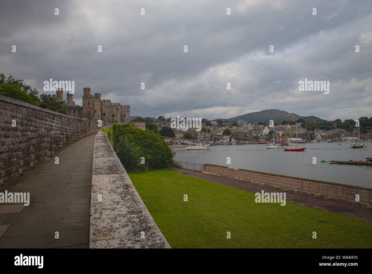 Conwy Castle with Conwy mountain Stock Photo - Alamy