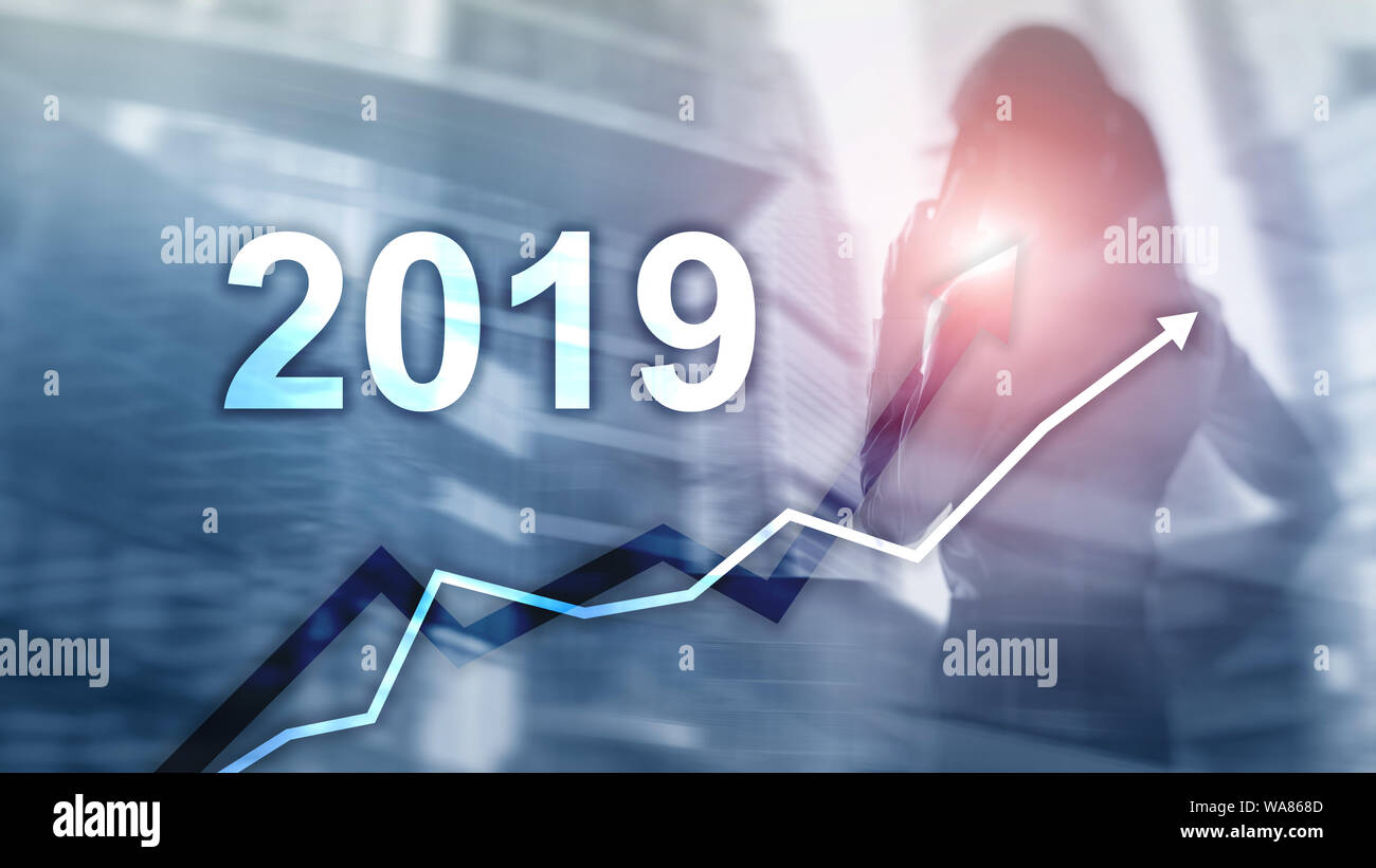 New year 2019 Financial growth graph on blurry business background ...