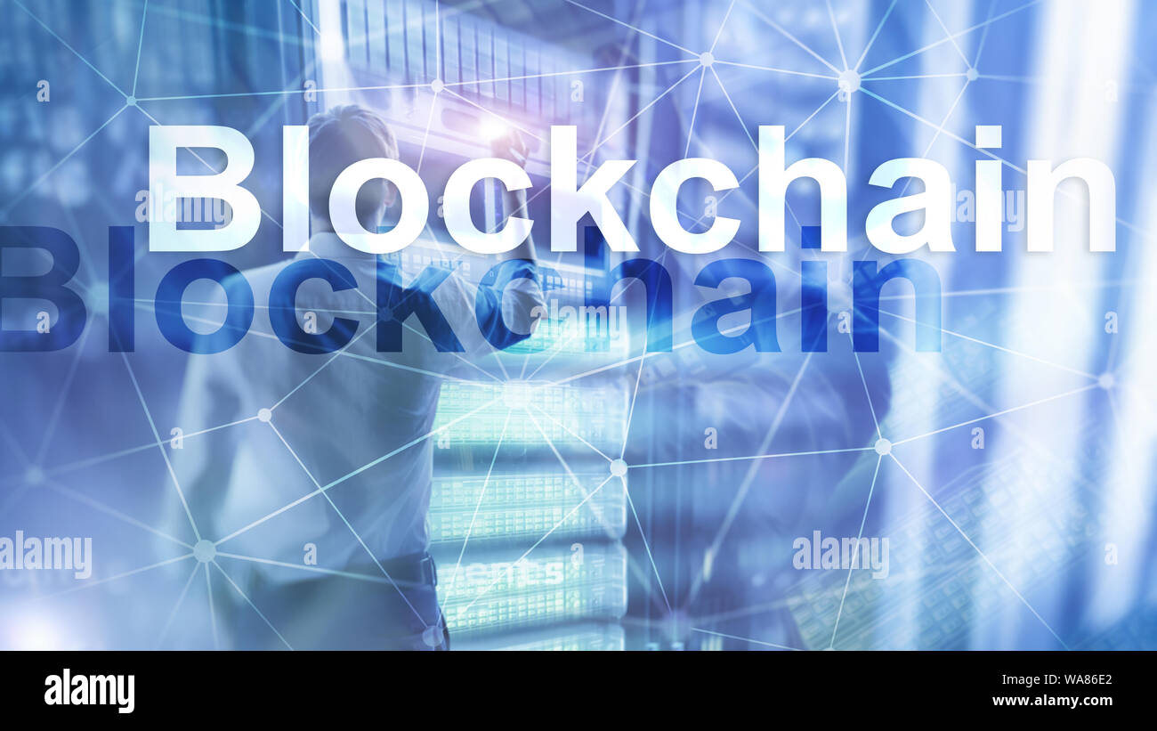 Blockchain technology Concept on server background. Data encryption ...