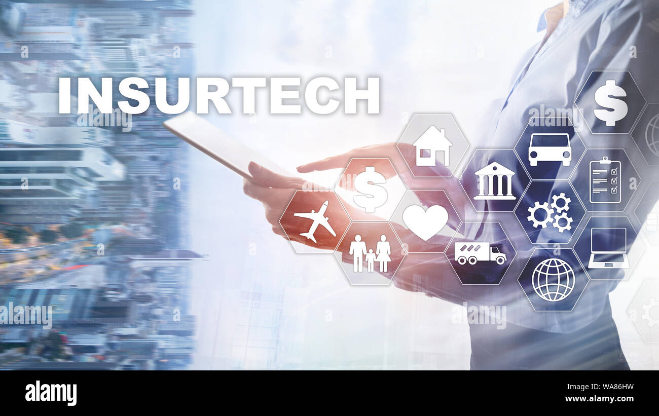 Insurance technology Insurtech concept. Inscription on a virtual screen ...